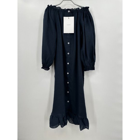 Sleeper | Dresses | Sleeper Navy Linen Lounge Dress Midi Button Front ...